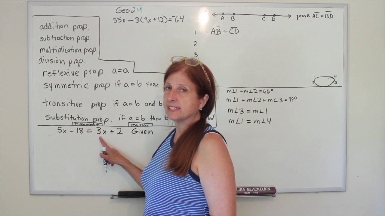 Geometry: Reasoning with Properties from Algebra (2.4) - YouTube