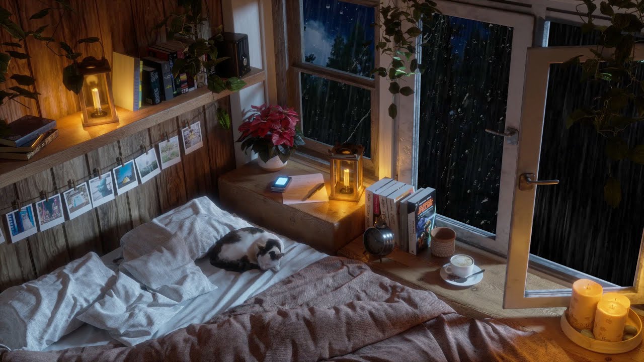 Stay the night in this Cozy Bedroom w/ Rain Forest sound for Sleeping ...