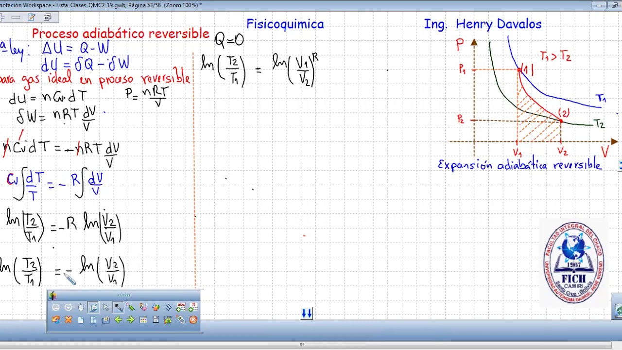 Proceso adiabático Reversible ecuaciones P_V, V_T - YouTube