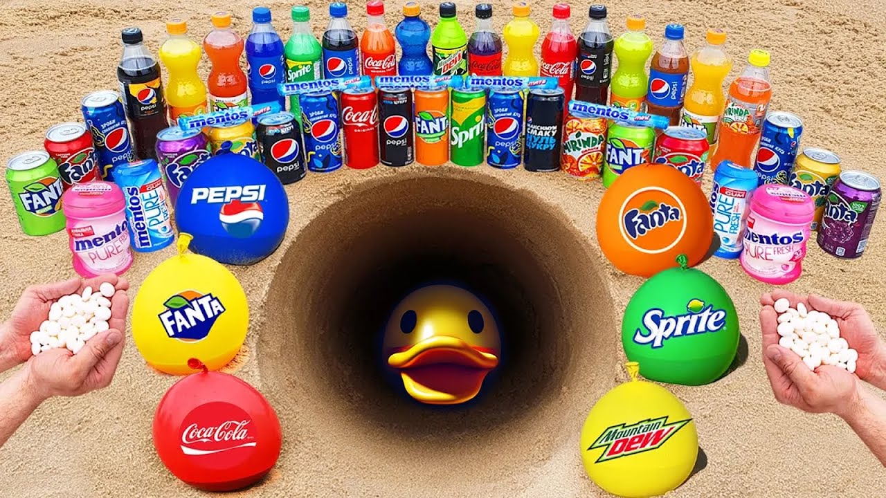 Giant Toothpaste Eruption from Big pit, Coca Cola, Fanta, Pepsi, Mtn ...