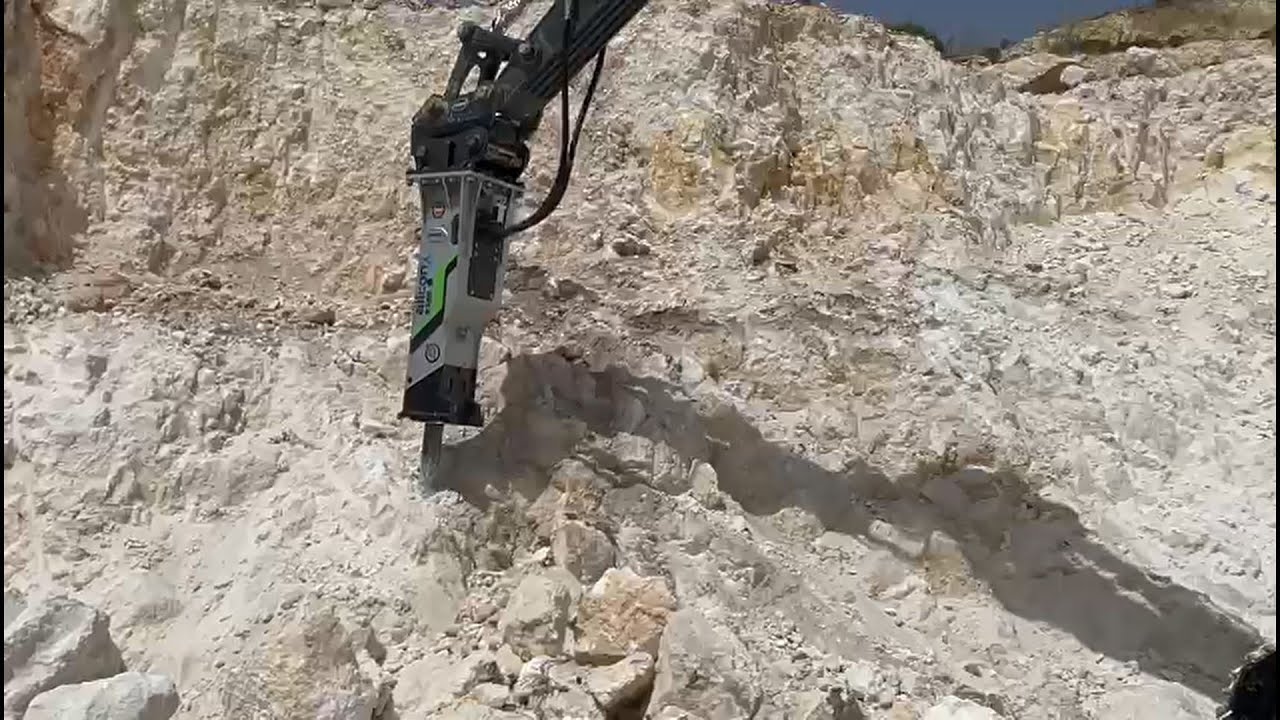 DAEMO hydraulic breaker alicon B360 operating video in Italy - YouTube