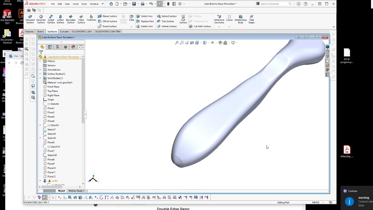 UP and UP Razor Solidworks Surfacing details for Pink OM and correcting ...