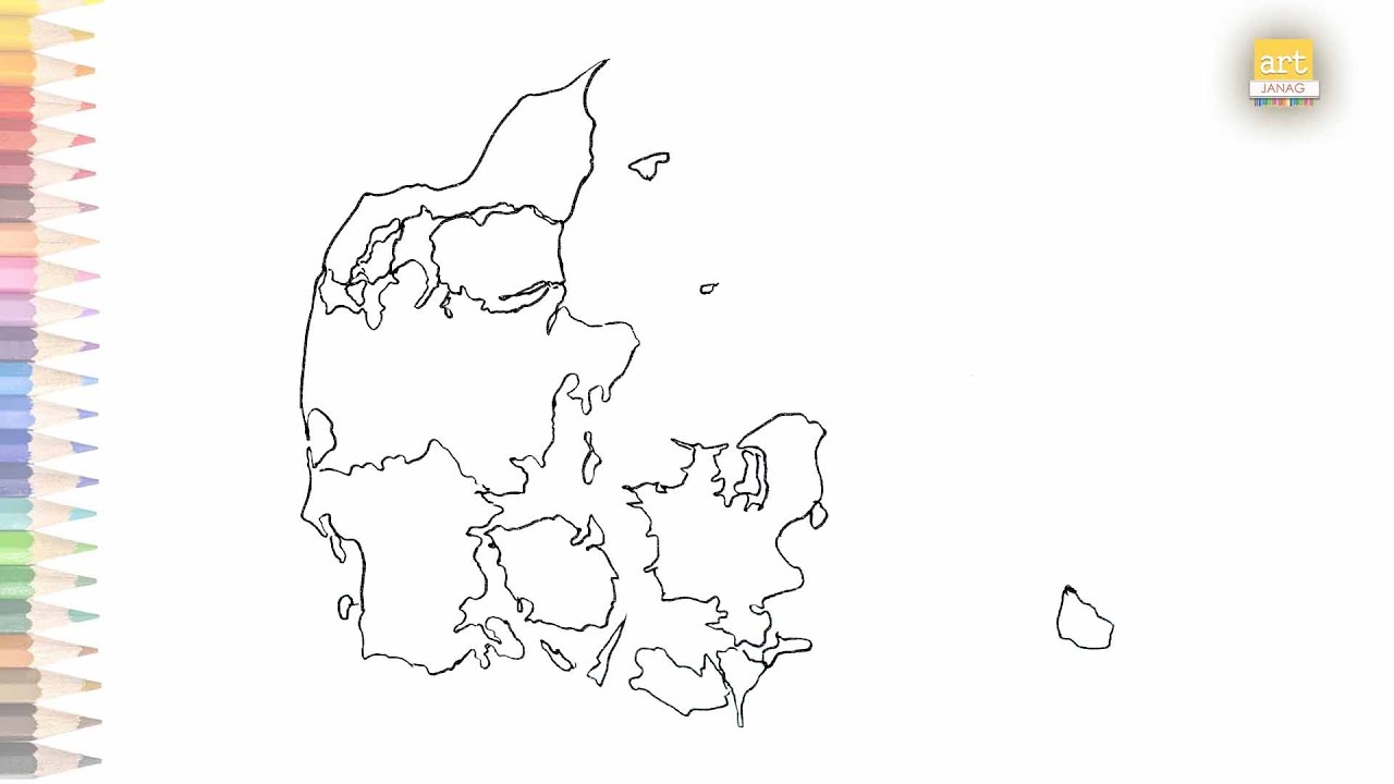 Denmark map outline | How to draw Denmark map step by step | Map ...