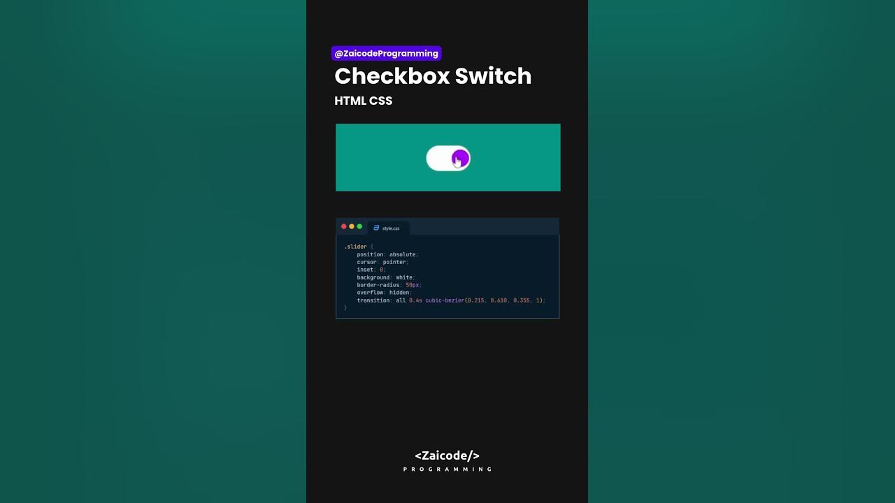 Checkbox Switch Html Css Zaicode Html Css Shorts Youtube
