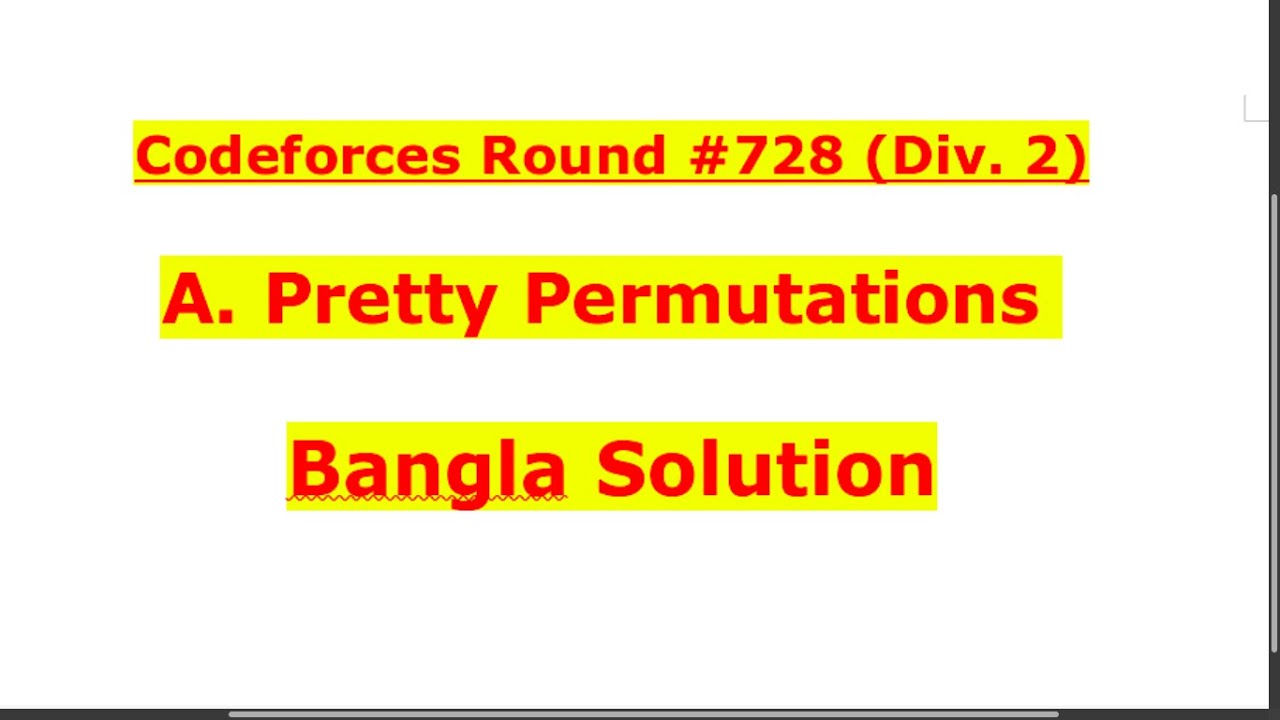 A Pretty Permutations Codeforces Round 728 Div 2 Bangla 9661