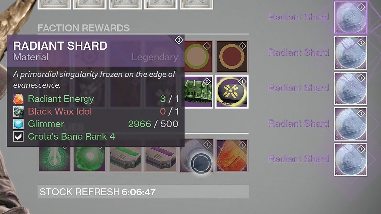 Destiny: Fast "Radiant Shards", BLACK WAX IDOLS, Glimmer and More - YouTube