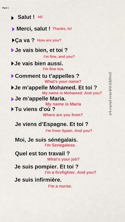 Greetings and Presentation in French informal situation, French ...