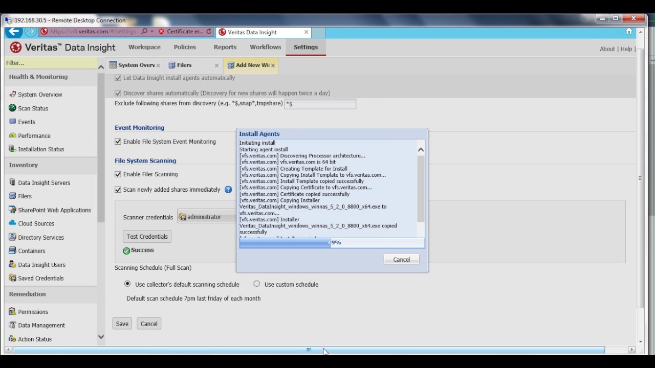 Veritas Data Insight 5.2 - How To add File Server - YouTube