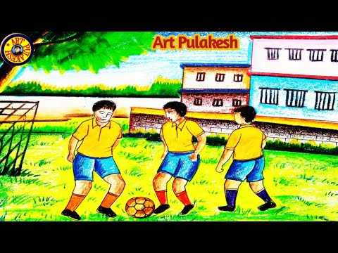 ফুটবল খেলা (Playing football) Drawing for pastels colour ll How to draw ...