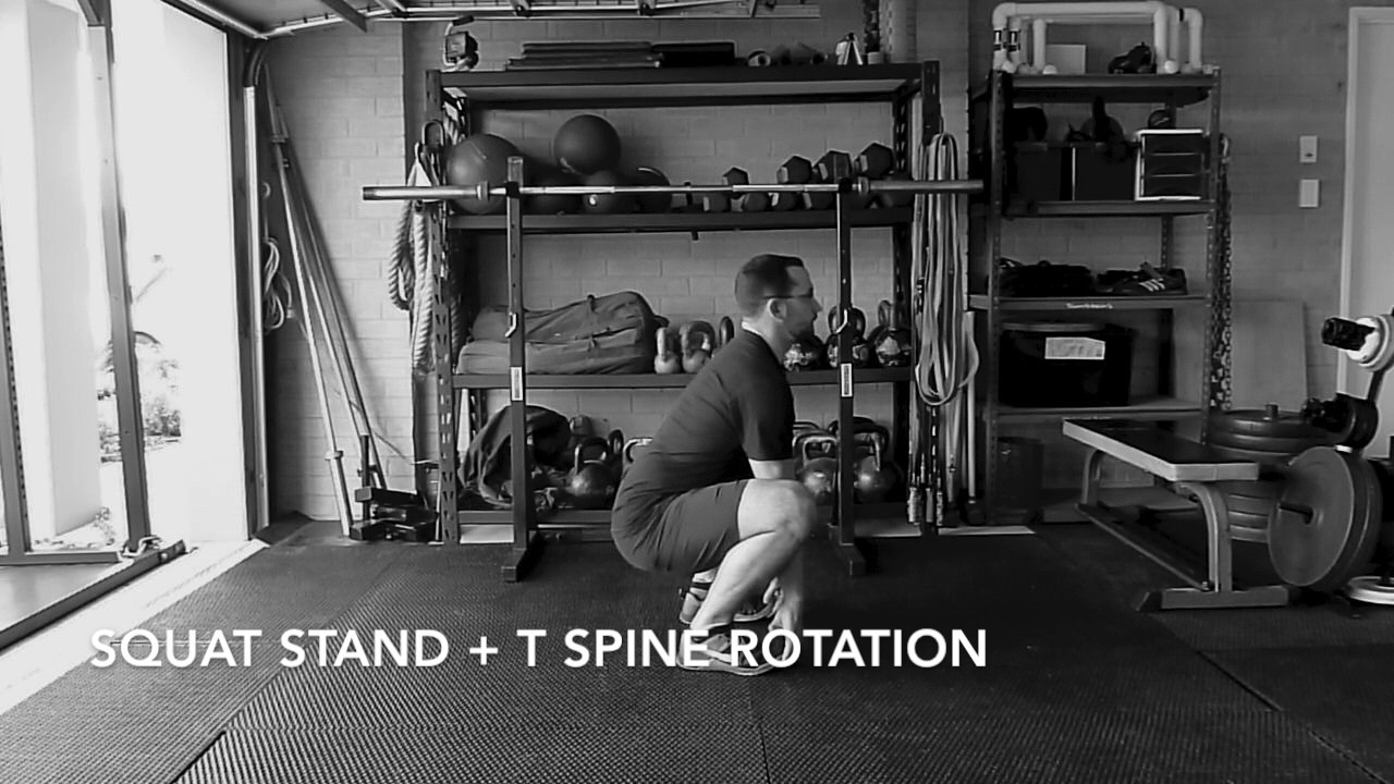 Squat Stand + T Spine Rotation - YouTube