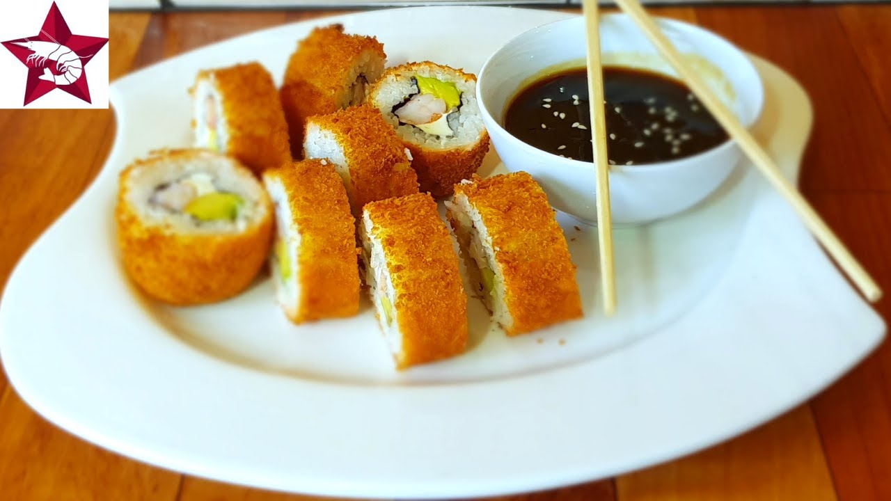 Receta facil y simple para hacer sushi con camarones envuelto en panko ...