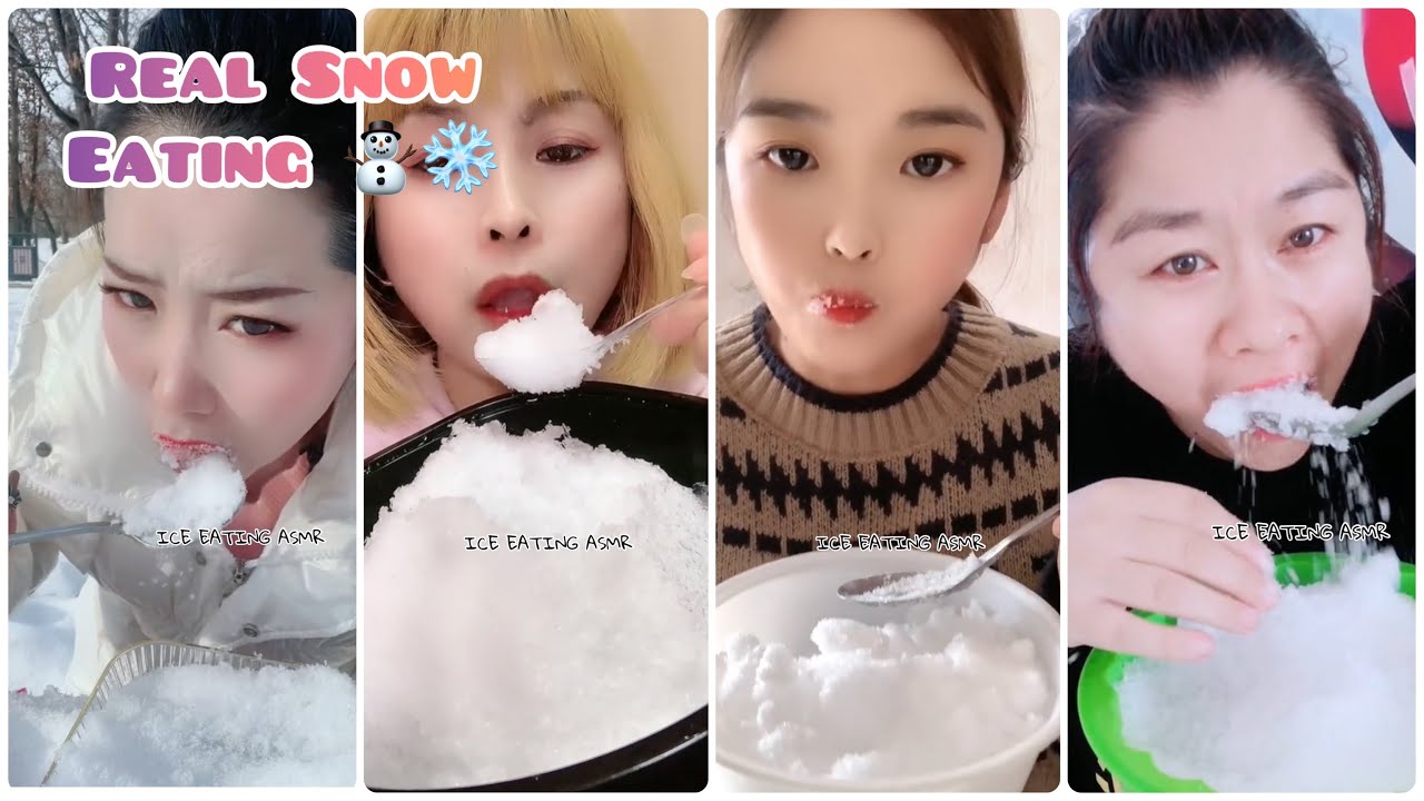 [ASMR] REAL SNOW EATING ☃️ ️ & FREEZER FROST EATING & AMAZING 🤩 BIG ...