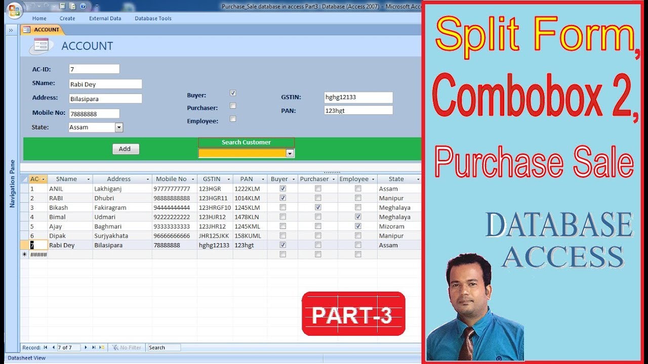 Split Form, Combobox 2, Purchase Sale Database in Access Part 3 - YouTube