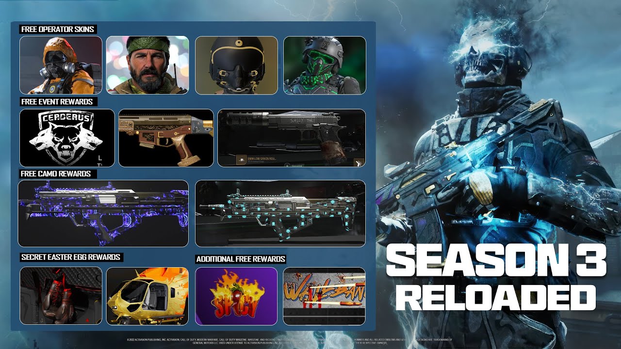 ALL 100+ FREE MW3 SEASON 3 RELOADED REWARDS! (FREE Operators, Bundles ...