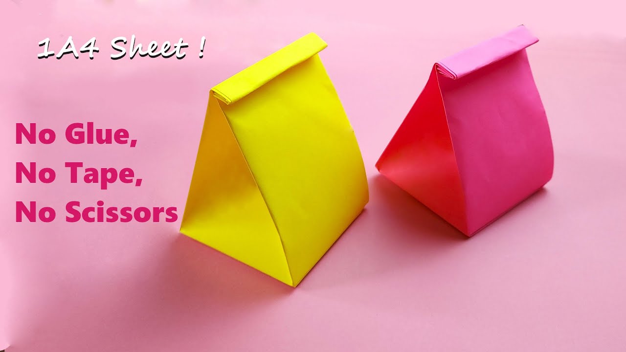 How to Fold a Paper Bag with 1 A4 Sheet | No Glue, No Tape, No Scissors ...