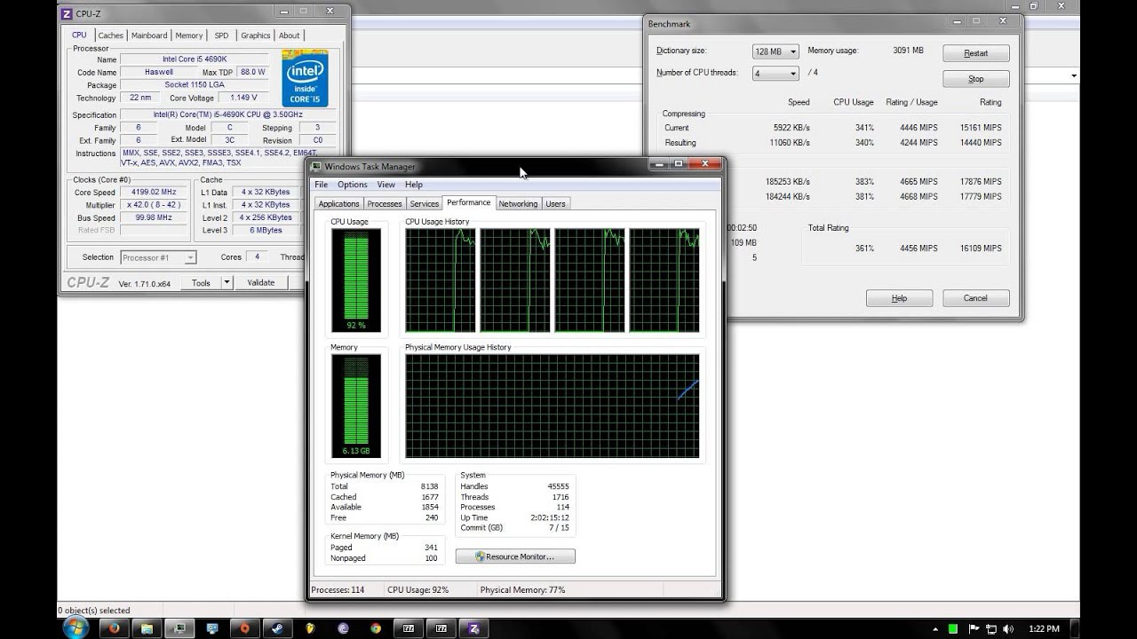 Intel Core I5 4690k@4.2GHz 7-zip Benchmark (128MB & 256MB) - YouTube