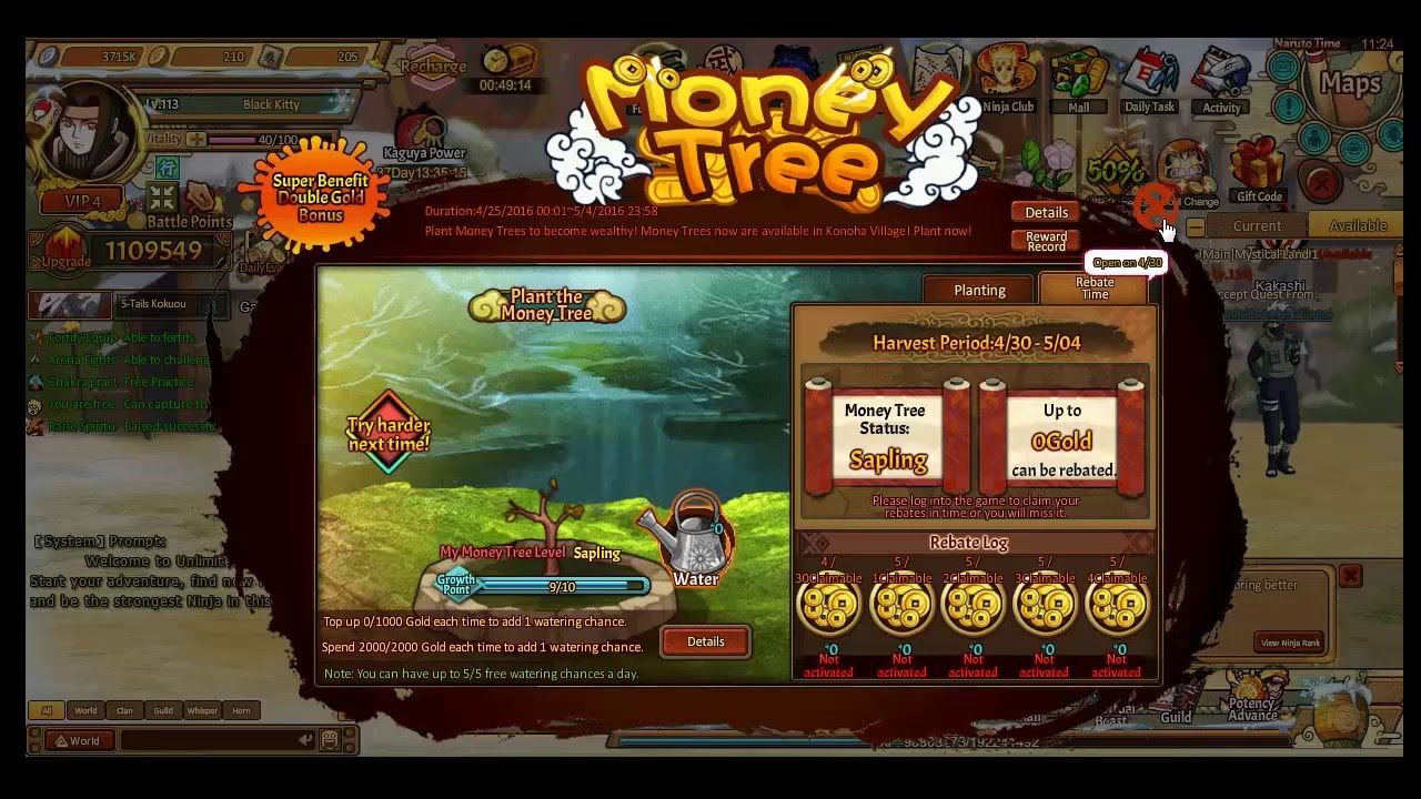 Naruto - Ninja Classic - Free 5k Gold - Growth Plan + Money Tree - YouTube