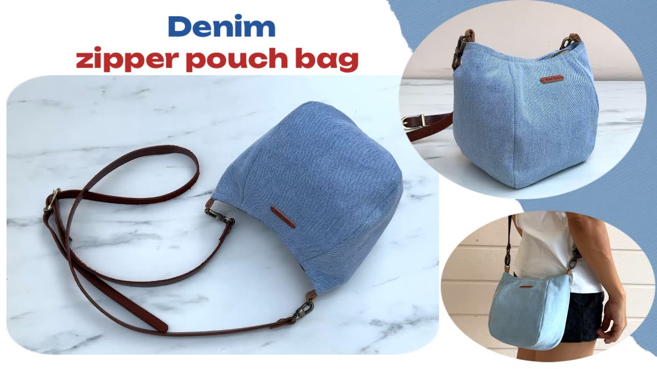 how to make small denim zipper pouch bag tutorial from scrap old jeans ...