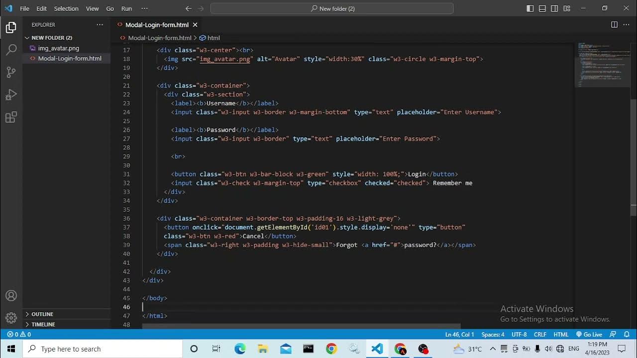 Model Login Form using w3 css - YouTube