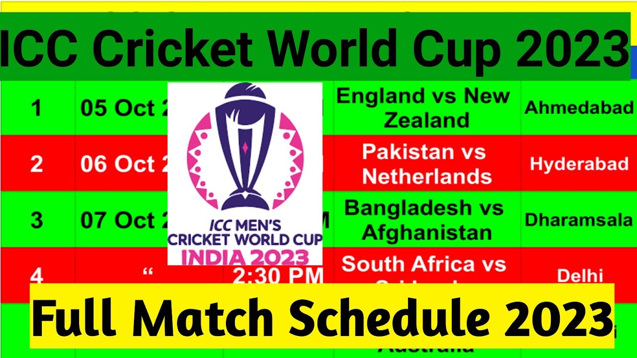 ICC Cricket World Cup 2023 Match Schedule update | All Cricket Team ...