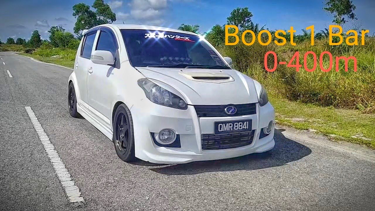 Myvi Bolt On Turbo Speed Test Boost 1.0 bar 0-400meter - YouTube