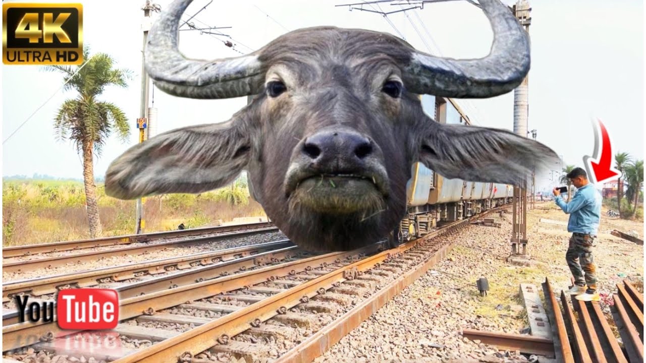 Hungry Mad Headed Buffalo Funny Moment Train VS KRL Merah Jupiter ...