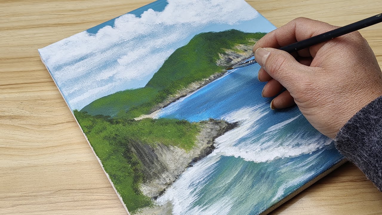 simple seaside landscape painting/ Acrylic Painting - YouTube