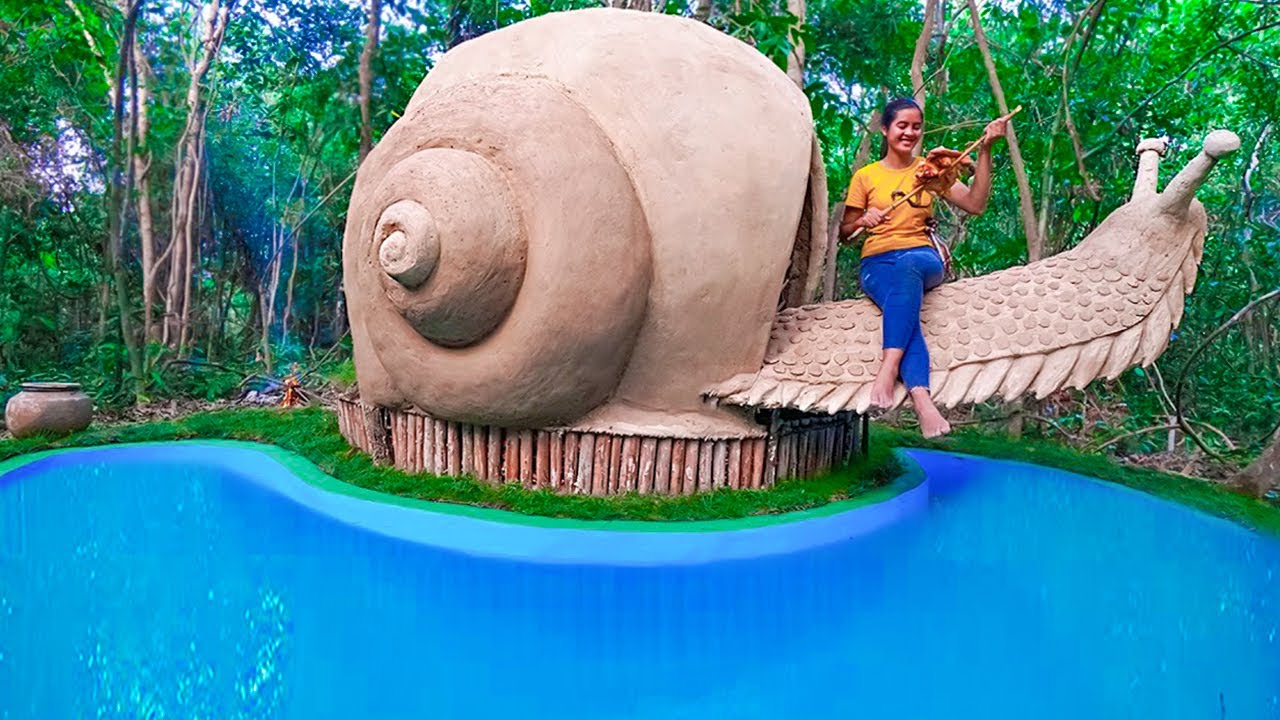 Amazing Building!! Build Most Beautiful Snail Mud House And Warm ...