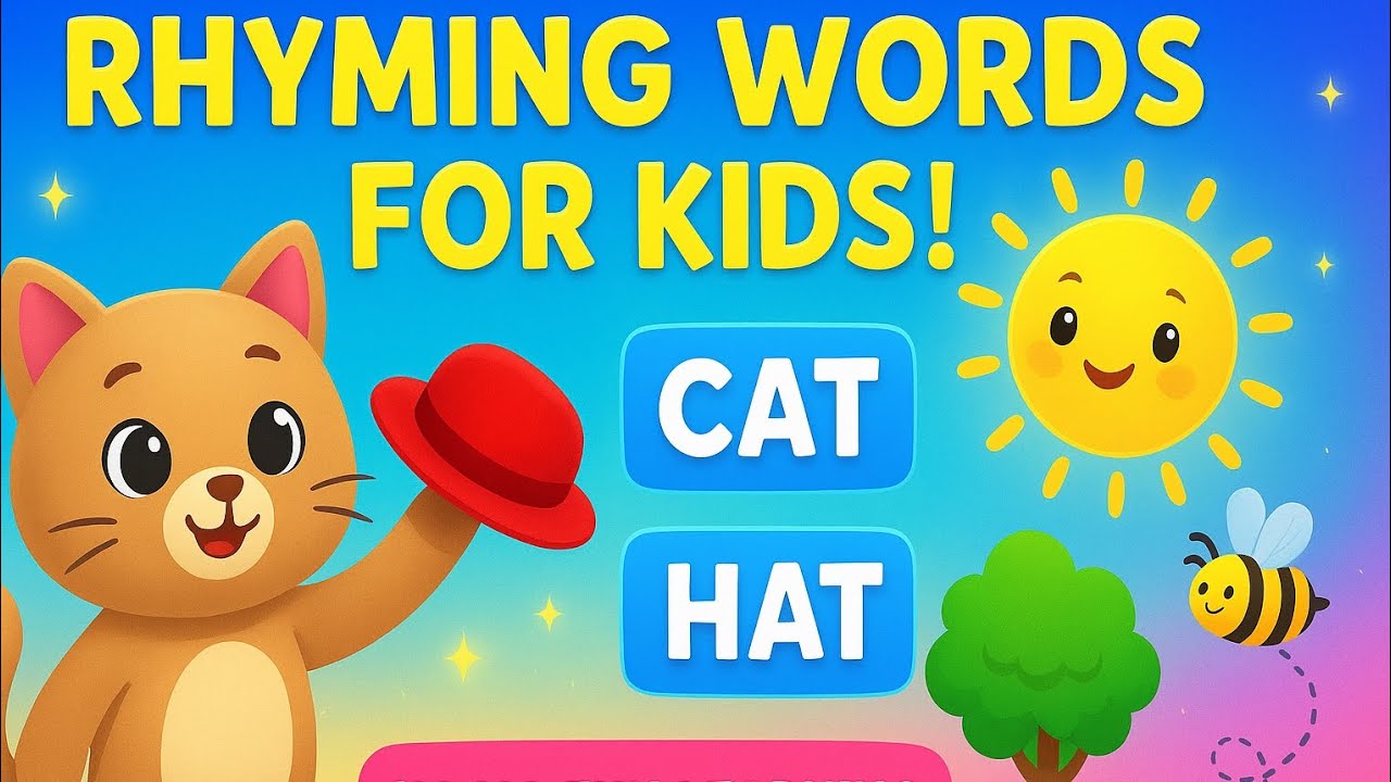 🌈Rhyming Words for Kids | Fun Learning Video | Cat–Hat, Sun–Fun, Easy ...