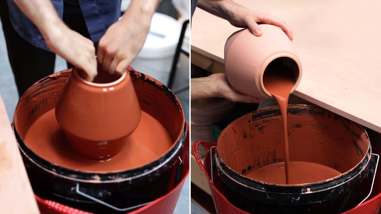 Coating an Angular Jar with Crackle Glaze - YouTube