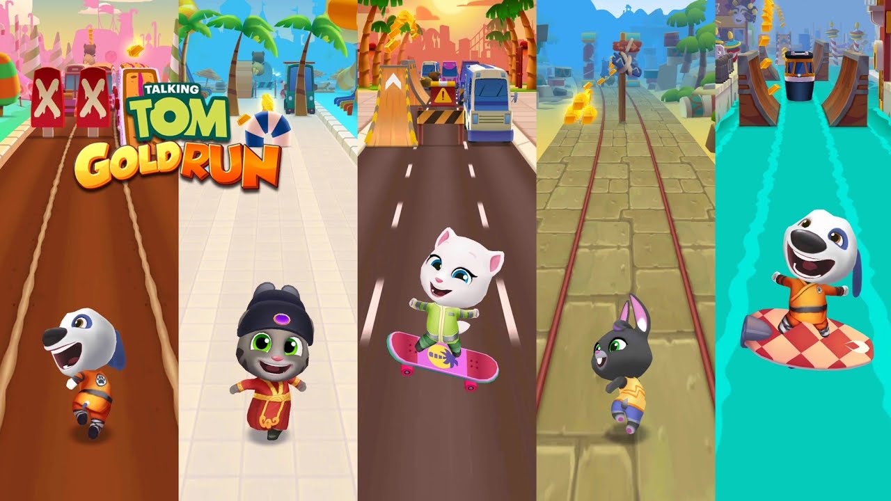 Talking Tom Gold Run Candyland vs Water Park vs Skateboard vs Lost City ...