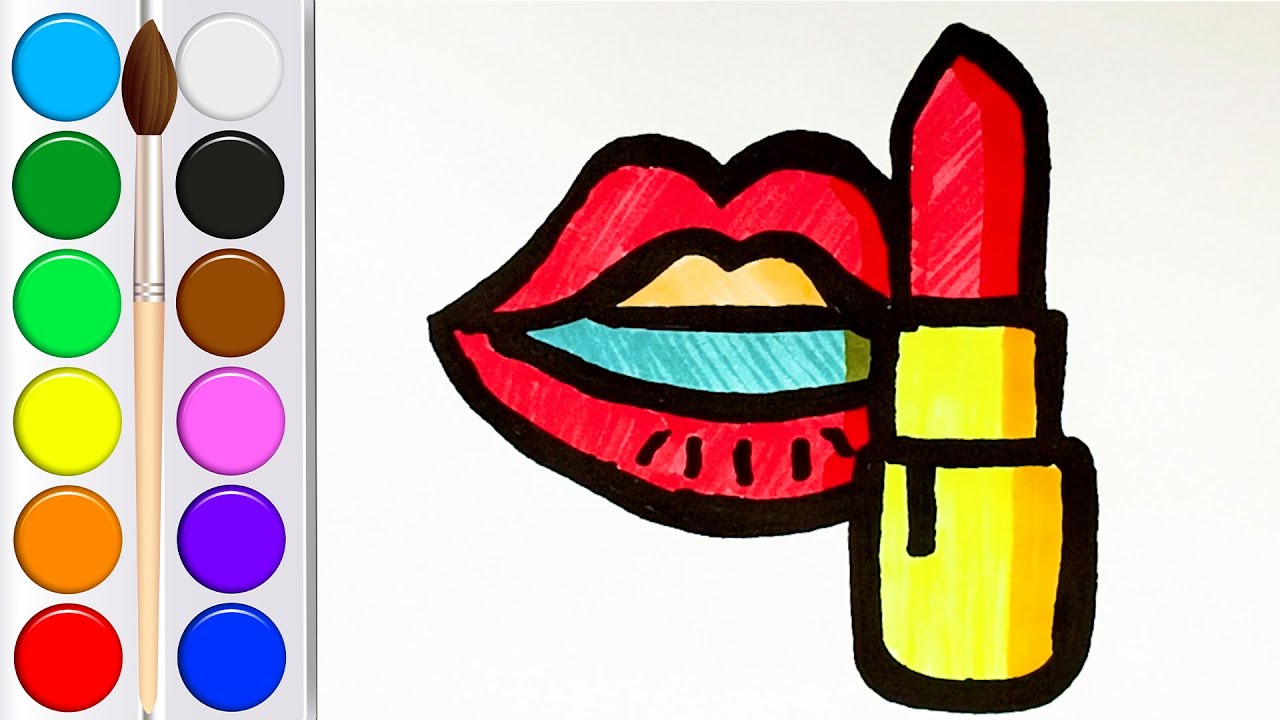 How Learn To Drawing Mouth Brink Lipstick , Painting and Coloring For ...