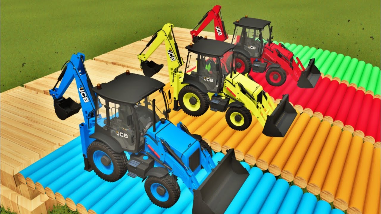 LOADER OF COLORS JCB BACKHOE LOADERS TRANSPORTING and MINI PORSCHE ...