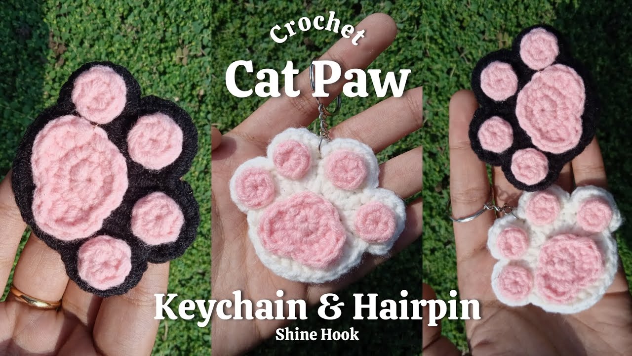 How to Crochet Cat Paw Keychain & Hairpin 🐾 | Cute Idea Crochet | Easy ...