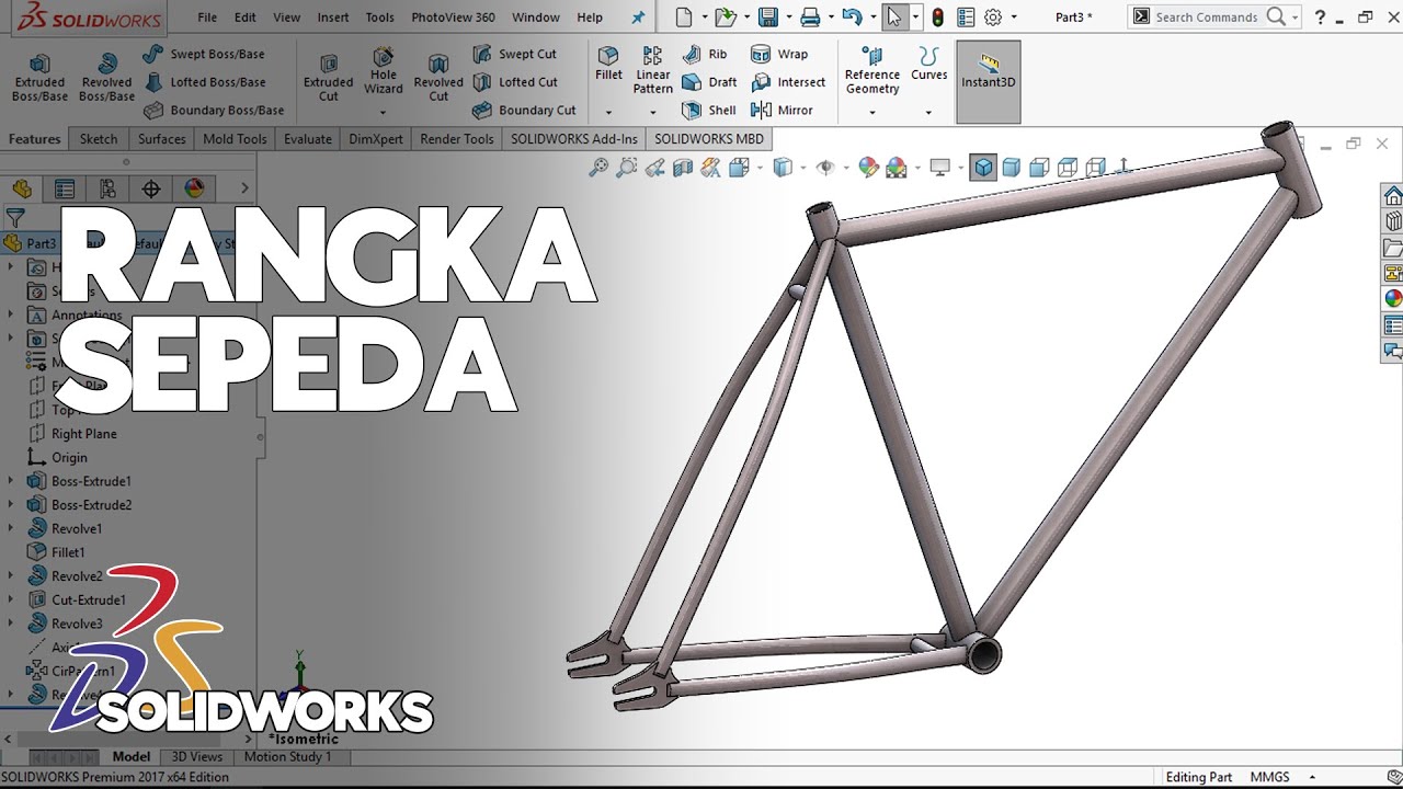 Membuat Desain Rangka Sepeda 3D menggunakan SolidWorks - YouTube