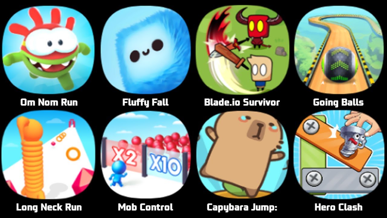 Om Nom Run, Balde io Survivor Battle, Going Balls, Long Neck Run, Mob Control, Capybara Jump ...