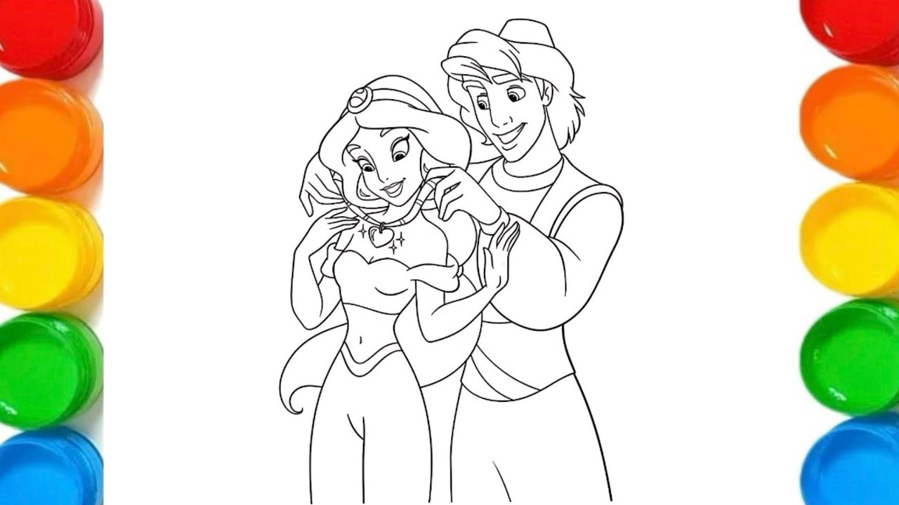Cute Disney Princess Jasmine & Aladdin Drawing for Kids|step by step ...