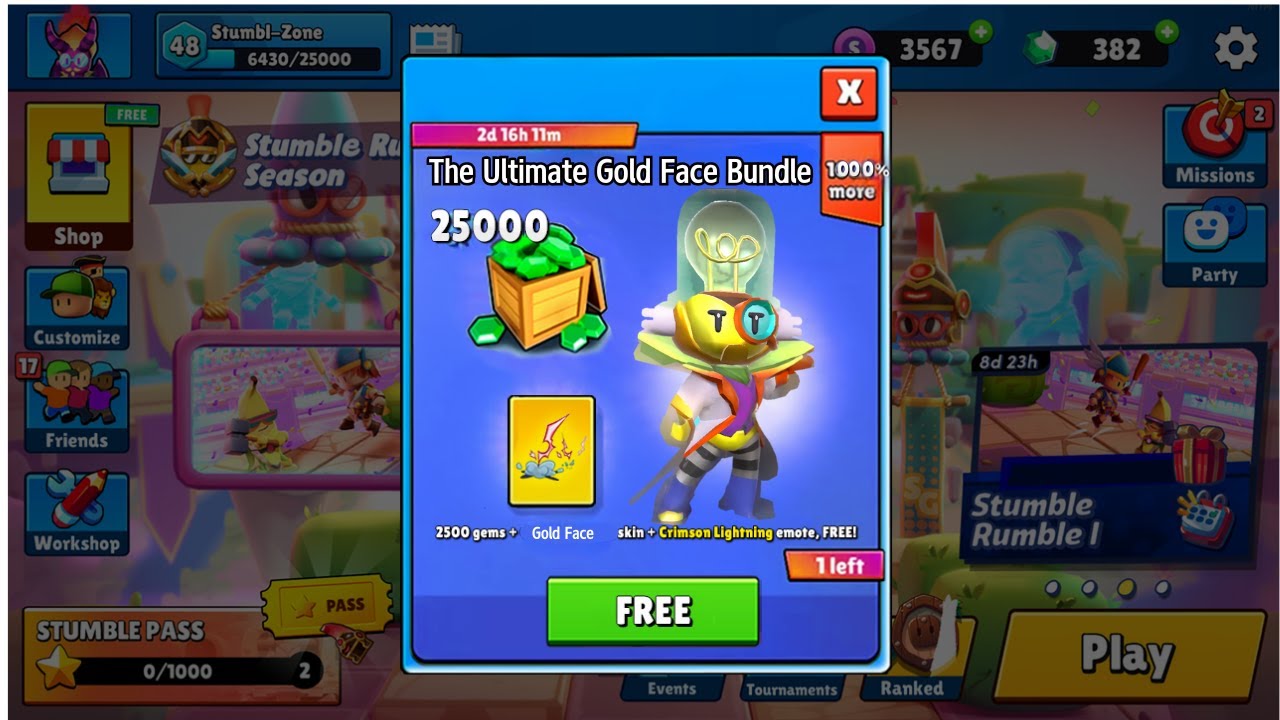 👑 Unstoppable with the Gold Face Skin! Striking Gold in Stumble Guys! 🏆 ...