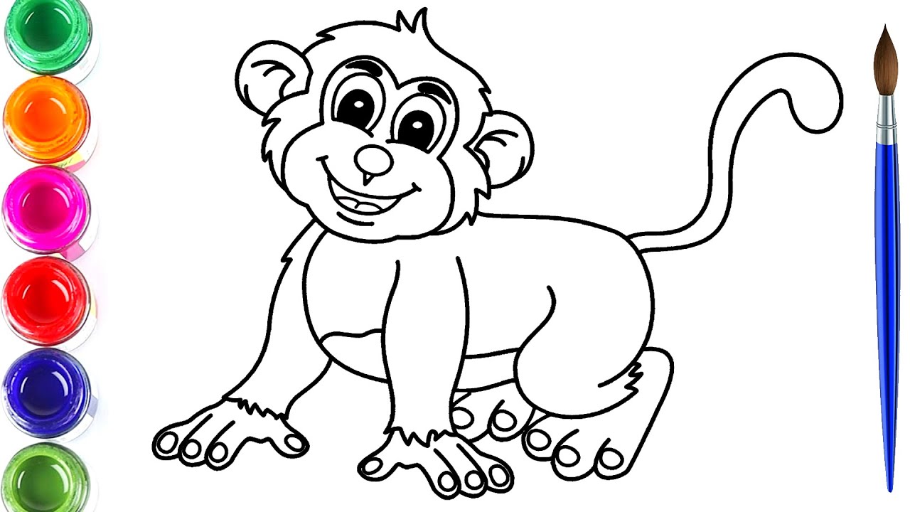 Monkey Drawing, Painting, Coloring for Kids & Toddlers | Kids Art | How ...