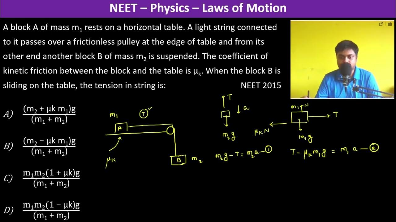 A block A of mass m1 rests on a horizontal table. A light string connected to it passes over a ...