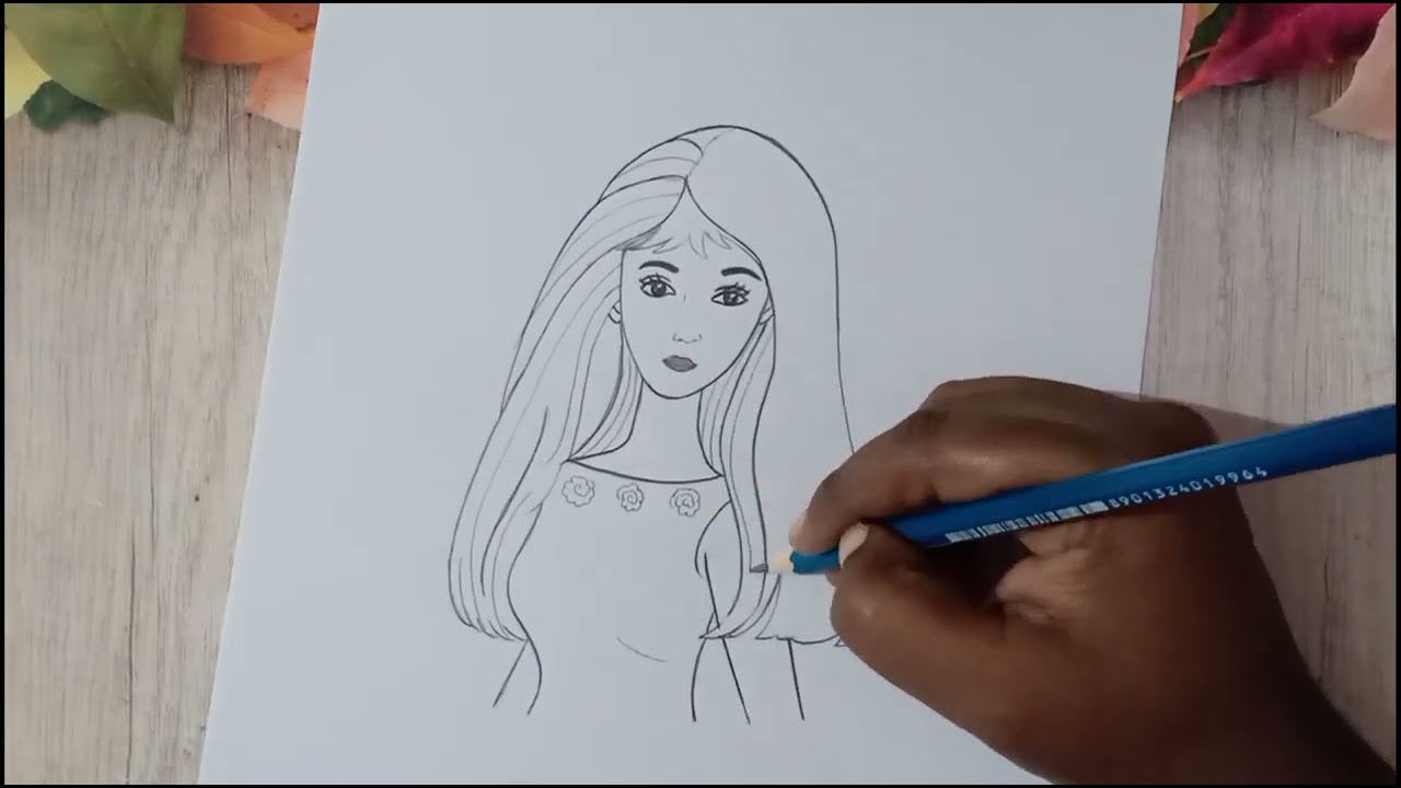 How to draw a beautiful Barbie girl with colourful dress easy || Cute ...
