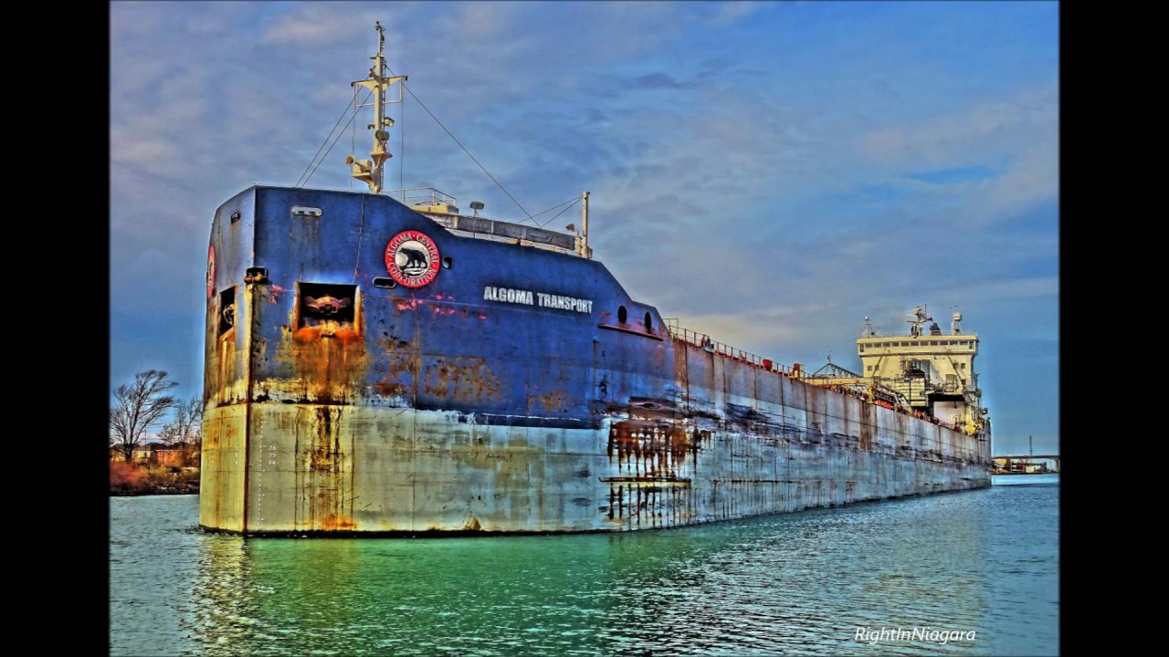 Ship ALGOMA TRANSPORT passes under the Glendale lift bridge, Welland ...