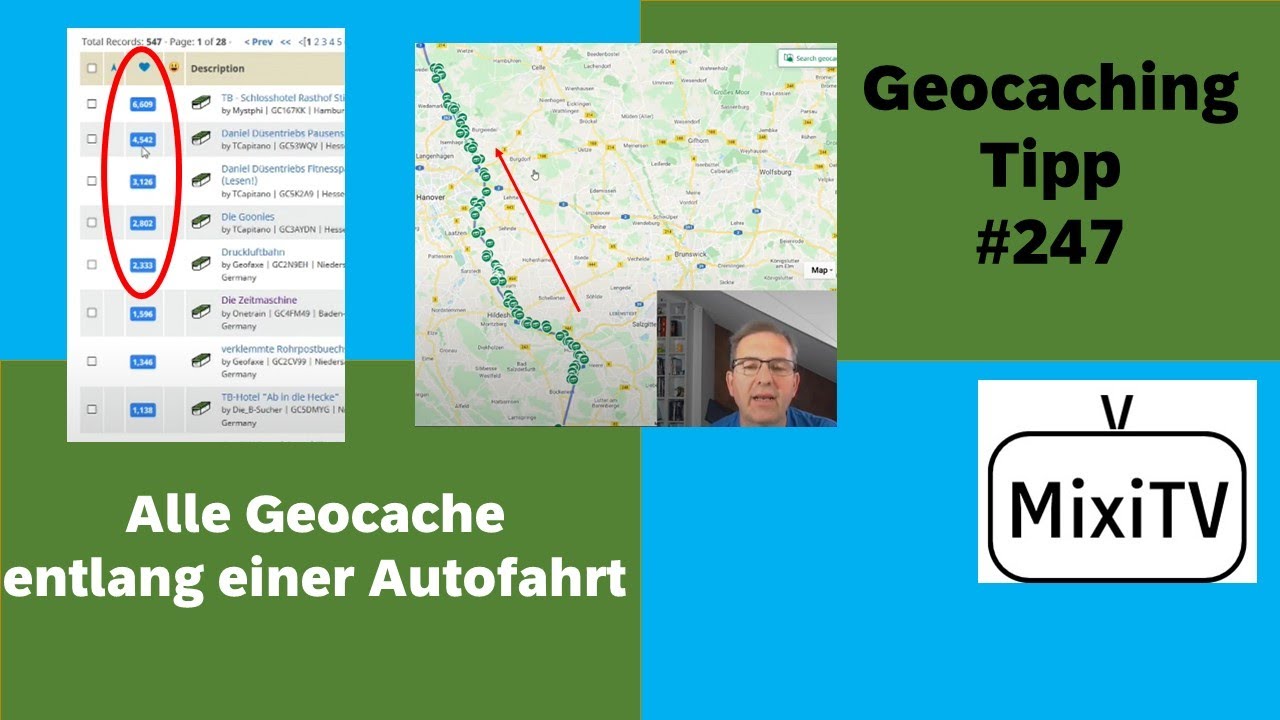 Geocaching Tipp 247 Alle Geocache entlang einer Autofahrt planen - YouTube