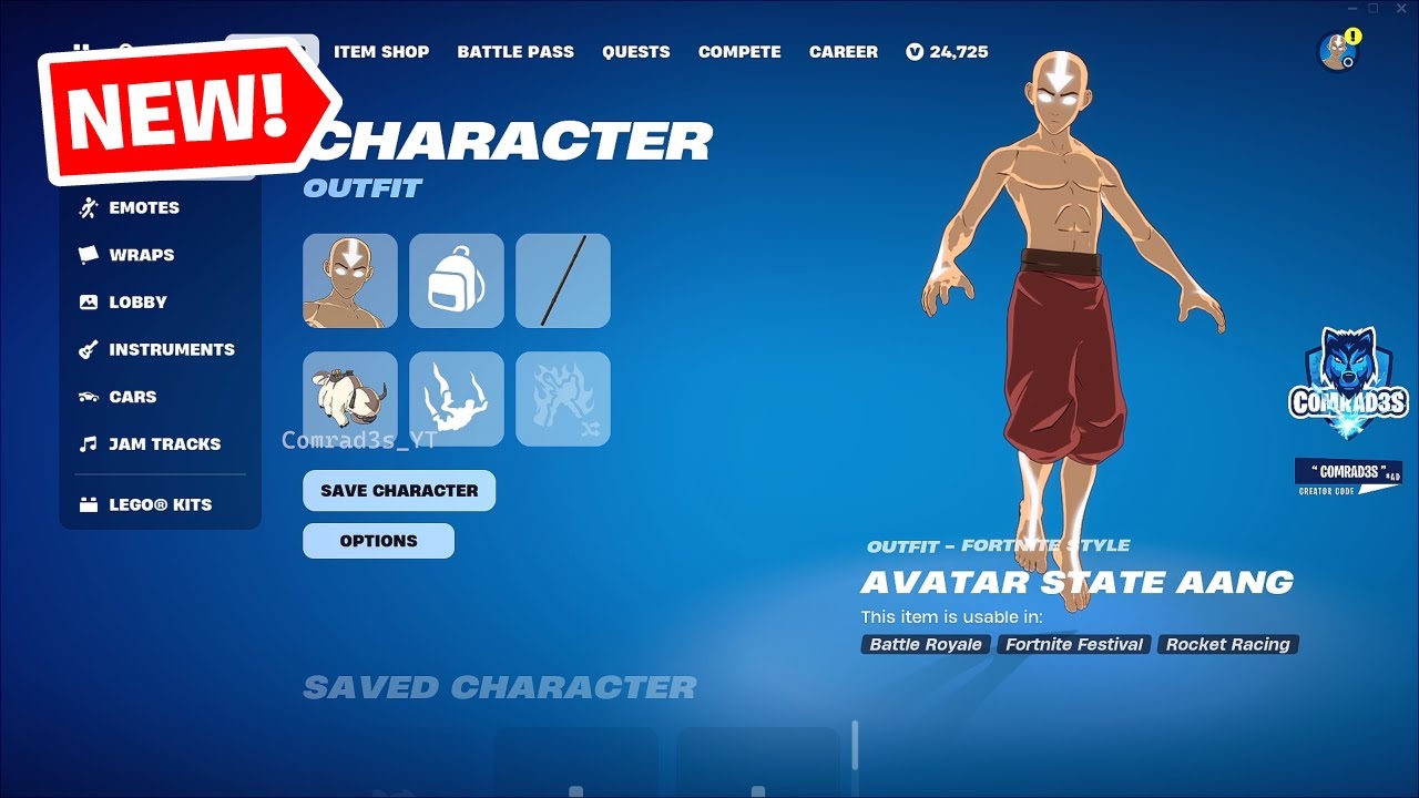 Fortnite Avatar Aang Cosmetics Showcase - YouTube