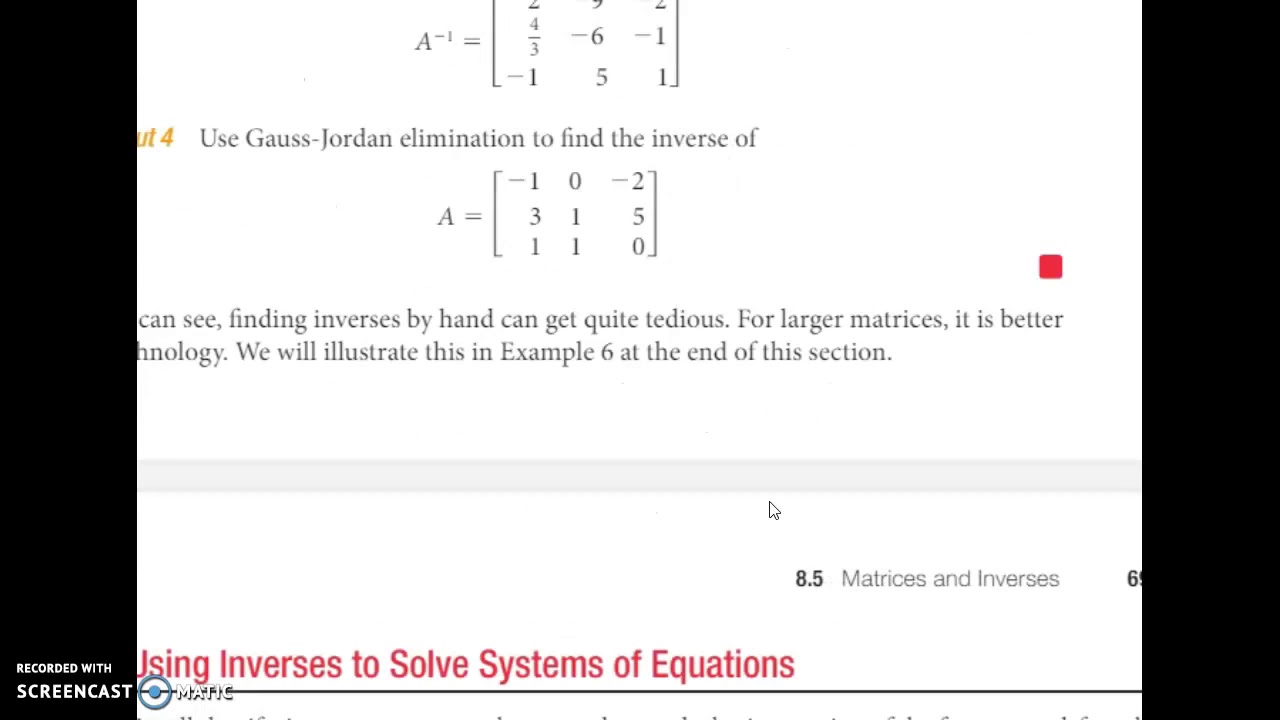 ch. 8.5 Inverses of Matrices - YouTube