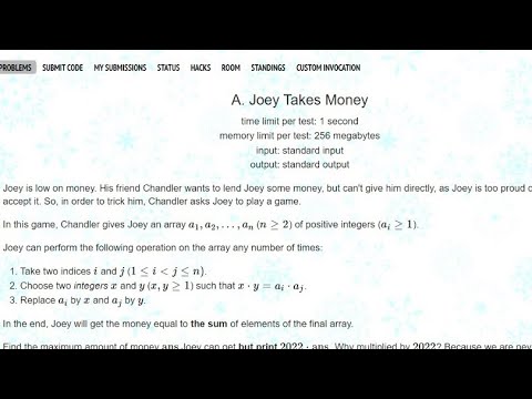 A. Joey Takes Money codeforces solution in c++ || Codeforces Round #841 (Div. 2) - YouTube