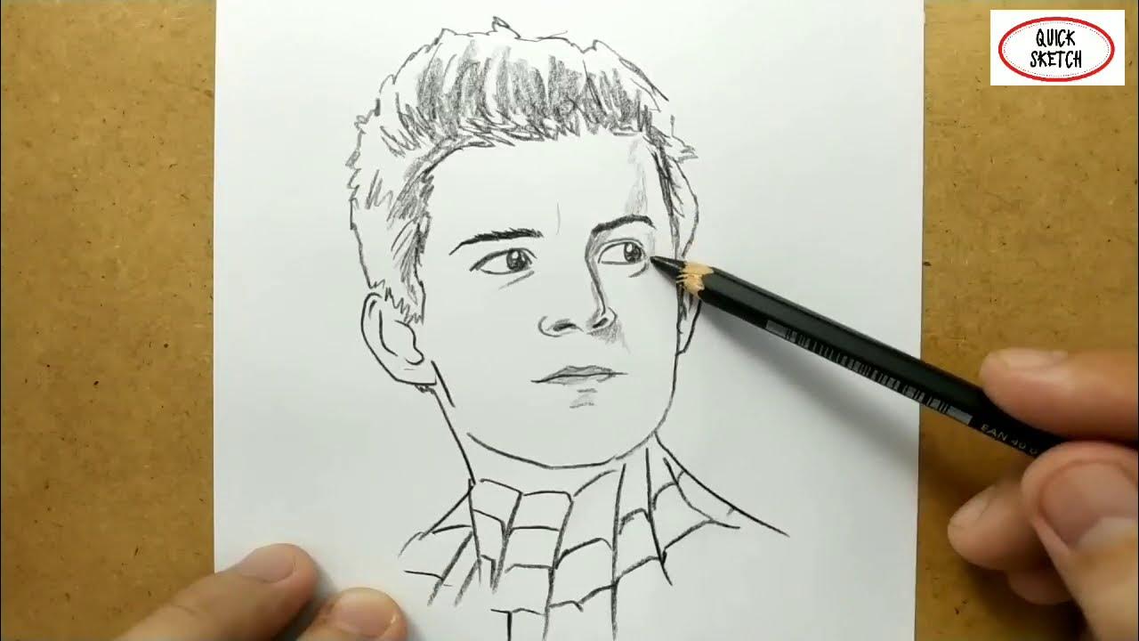 VERY EASY, how to draw tom holland spiderman / quick sketch - YouTube