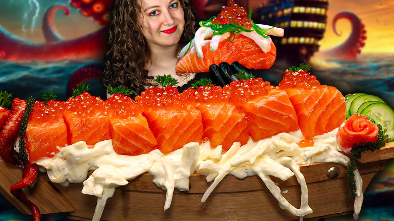 GIANT Sushi Boat Mukbang! 🤤 Addictive ASMR Eating Sounds! - YouTube