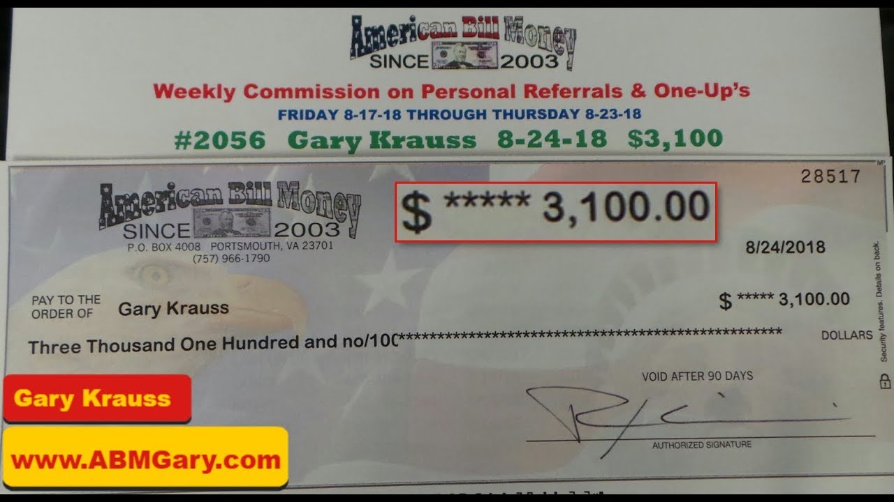 American Bill Money Checks - August 24th 2018 - $3,100 american bill ...