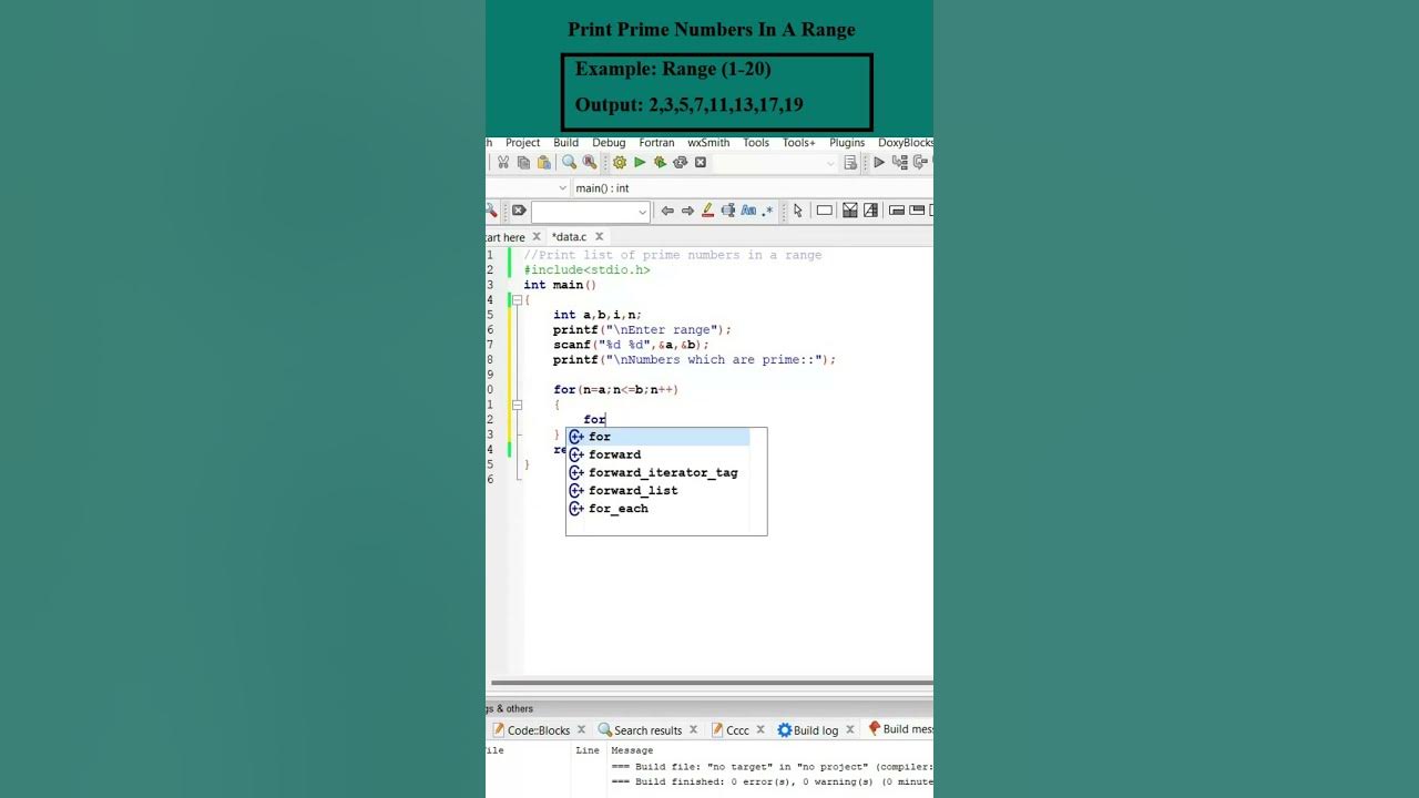 22 Prime Numbers List In A Range C Program Shorts Shortvideo Cprogramming Coding Loop